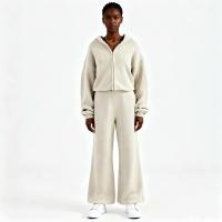 China Streetwear Embroidery Logo Solid Color Terry Toweling Oversized Tracksuit Custom Knit 2 Piece Jogging Sweatsuit Sets for Woman for sale