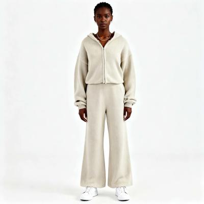 China Streetwear Embroidery Logo Solid Color Terry Toweling Oversized Tracksuit Custom Knit 2 Piece Jogging Sweatsuit Sets for Woman for sale