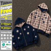 China Tianan Reversible Star Embroidered Hoodie Jacket Oversized Premium Zip up Hoodie Men Plaid & Fleece Two-Sided Streetwear Coat for sale