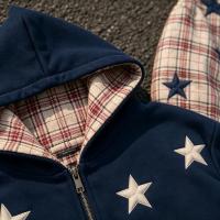 China Tianan Reversible Star Embroidered Hoodie Jacket Oversized Premium Zip up Hoodie Men Plaid & Fleece Two-Sided Streetwear Coat for sale