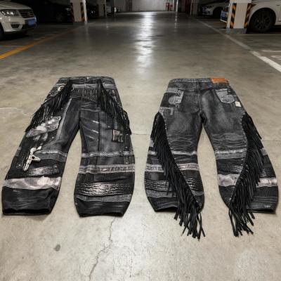 China Custom Baggy Pants Men Cat Whiskers Luxury Brand Jeans Design Y2k Wide Leg Distressed Streetwear Ripped Hiphop Denim Faded Punk for sale