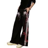 China Streetwear Designer Print Rivet Rhinestone Wide Leg Joggers Sweat Pants for Men Custom Windproof Trousers Baggy Mens Sweatpants for sale