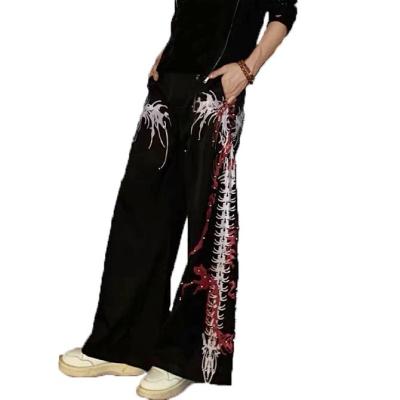 China Streetwear Designer Print Rivet Rhinestone Wide Leg Joggers Sweat Pants for Men Custom Windproof Trousers Baggy Mens Sweatpants for sale