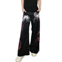 China Streetwear Designer Print Rivet Rhinestone Wide Leg Joggers Sweat Pants for Men Custom Windproof Trousers Baggy Mens Sweatpants for sale