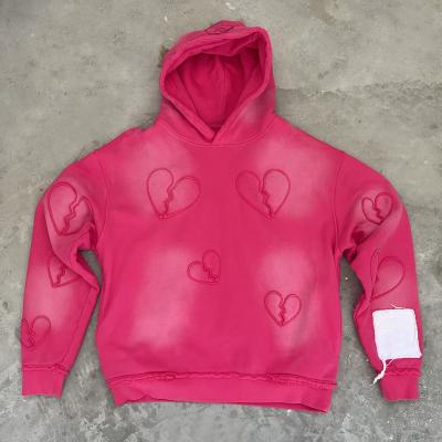 China Dongguan Manufacture Heavyweight 450 Gsm Cotton Hoodie for Men Custom Oversized Acid Wash Streetwear Distressed Pullover Hoodie for sale