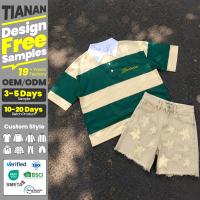 China Tianan Clothing Custom High Quality Shorts Sets Men Summer Casual Street Color Block Polo Shirt Patch Denim Shorts 2 Piece Sets for sale