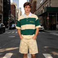 China Tianan Clothing Custom High Quality Shorts Sets Men Summer Casual Street Color Block Polo Shirt Patch Denim Shorts 2 Piece Sets for sale