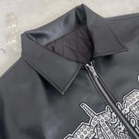 China Custom Embroidered Rhinestone Leather Zip up Jacket for Men Manufacturer High Quality Plus Size Varsity Winter Streetwear Jacket for sale