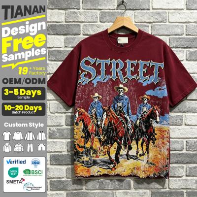 China New 2026 Top Quality 100% Cotton Men's Clothing T-Shirts Vintage Washed Streetwear Y2K Graphic Oversized Tees  Tshirt for Men for sale