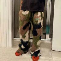China Custom Streetwear Men'S Mohair Wool Flare Pants Winter Unisex Print Drawstring Fluffy Knit Track Camo Cargo Sweatpants for Men for sale
