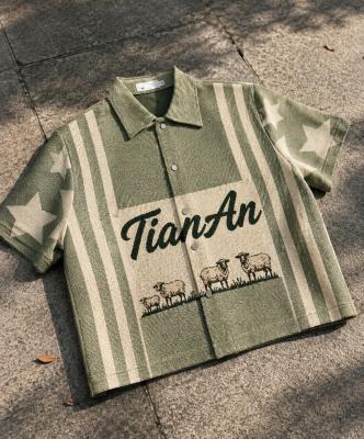 China Tianan Hot Supplier Brand Custom Casual Knit Jacquard Vintage Streetwear Men's Oversized Cotton Shirt for sale