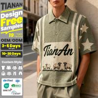 China Tianan Hot Supplier Brand Custom Casual Knit Jacquard Vintage Streetwear Men's Oversized Cotton Shirt for sale
