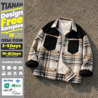 China Clothing Factory Direct Men's Color Block Plaid Flannel Shacket OEM ODM Custom Wool Blend Oversized Shirt Jacket for Wholesale for sale