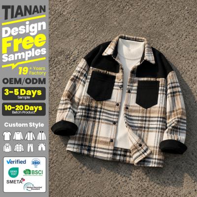 China Clothing Factory Direct Men's Color Block Plaid Flannel Shacket OEM ODM Custom Wool Blend Oversized Shirt Jacket for Wholesale for sale