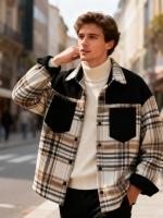 China Clothing Factory Direct Men's Color Block Plaid Flannel Shacket OEM ODM Custom Wool Blend Oversized Shirt Jacket for Wholesale for sale
