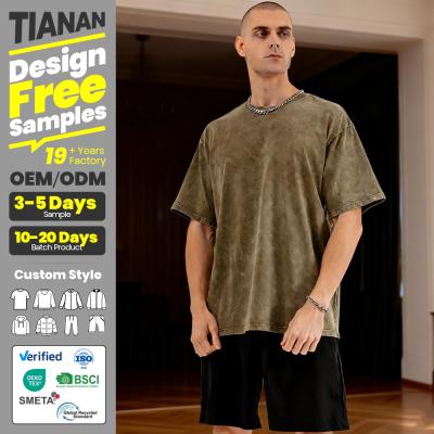 China Tianan Clothing Multi Color Custom Acid Wash T-shirt Oversize Heavyweight Drop Shoulder Crew Neck Street Vintage Y2K T-shirt Men for sale