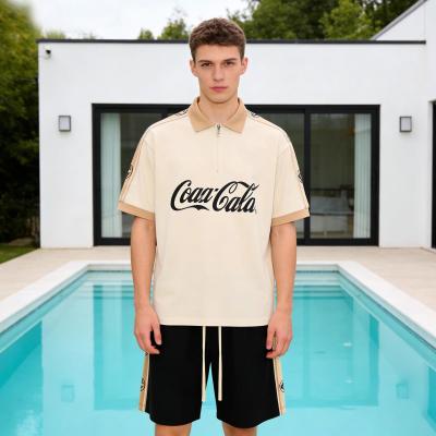 China Wholesale Men's Casual Polo Set  HALF ZIP up Printed Tshirt and Shorts Two Piece Sets for Men Jogger Summer Outfit Tracksuit for sale