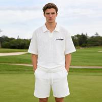 China Men's Summer Polo Shirt Sets Waffle Hollowed-out Breathable Comfortable Suit Custom Casual Sportswear Button Short Sleeve Outfit for sale