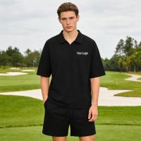 China Men's Summer Polo Shirt Sets Waffle Hollowed-out Breathable Comfortable Suit Custom Casual Sportswear Button Short Sleeve Outfit for sale