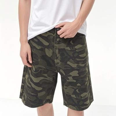 China Hip Hop Fashion Oversized Camouflage Camo Denim Jeans Shorts for Men Manufacturer Custom Distressed Flared Summer Baggy Short for sale