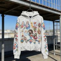China Oem/Odm 2025 New Fashion Streetwear Hip Hop Acid Wash Hoodie Custom Sun Faded Oversized Print Zip up Heavyweight Men'S Hoodies for sale