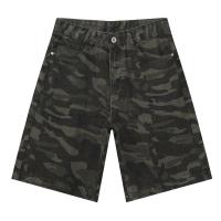 China Hip Hop Fashion Oversized Camouflage Camo Denim Jeans Shorts for Men Manufacturer Custom Distressed Flared Summer Baggy Short for sale