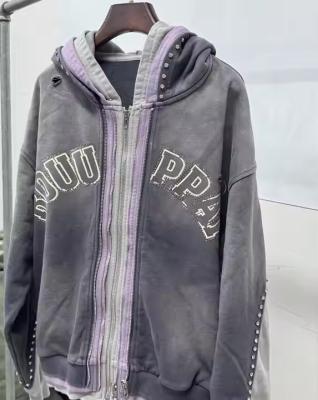 China Custom Heavyweight Oversized Y2k Blank Hoodies High Quality Cropped Double Triple Layer Distressed Zip up Hoodie Men Streetwear for sale