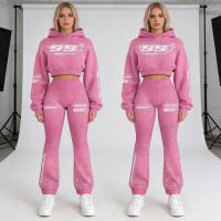 China Hot Supplier Wholesale High Quality Outdoor Loose Rhinestone Women Tracksuit Custom Print Sweatsuit Letter Long 2 Piece Set for sale