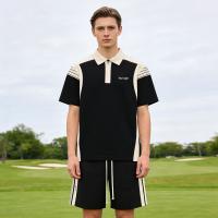 China Manufacturer Custom Summer Classic Fashion Running Sports Suit Plus Size Oversized Vintage Stripe Shorts Sleeve Men's Polo Sets for sale