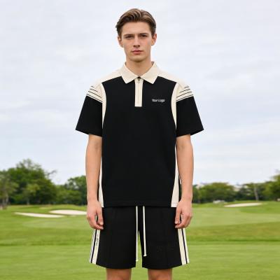 China Manufacturer Custom Summer Classic Fashion Running Sports Suit Plus Size Oversized Vintage Stripe Shorts Sleeve Men's Polo Sets for sale