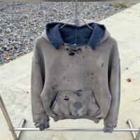 China Custom French Terry 100% Cotton Oversized Vintage Acid Wash Ripped Distressed Hoodie Sun Faded Fleece Plus Size Sweatshirt Men for sale