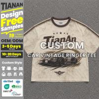 China Vintage Washed Crop T-Shirt | Racing Car Graphic Ringer Tee | Unisex Retro Streetwear Short Sleeve Top for sale