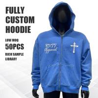 China Tianan Clothing Manufacturer Custom Hoodies Loose Streetwear Rhinestone Applique Embroidery Logo Cotton Zipper Hoodies for Men for sale