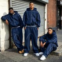 China Clothing Manufacturer Custom High Quality Tracksuit Loose Vintage Zip Spliced Reflective Strip Wide Leg Street Tracksuit Unisex for sale