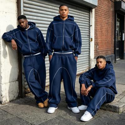 China Clothing Manufacturer Custom High Quality Tracksuit Loose Vintage Zip Spliced Reflective Strip Wide Leg Street Tracksuit Unisex for sale