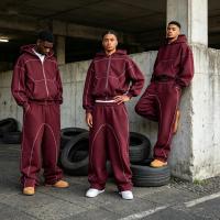 China Clothing Manufacturer Custom High Quality Tracksuit Loose Vintage Zip Spliced Reflective Strip Wide Leg Street Tracksuit Unisex for sale
