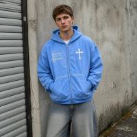 China Tianan Clothing Manufacturer Custom Hoodies Loose Streetwear Rhinestone Applique Embroidery Logo Cotton Zipper Hoodies for Men for sale
