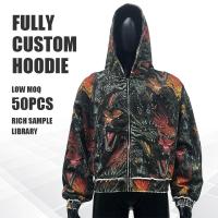 China Tianan Custom Cotton Hoodies All Over Print Camo Dragon Graphic Embroidery Distressed Raw Hem Oversized Streetwear Men's Hoodie for sale