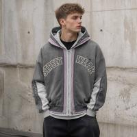 China Tianan Clothing Custom Hoodies Patchwork Multi Zip Hood Rhinestone Acid Wash Distressed Embroidered Logo Streetwear Print Hoodie for sale