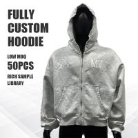 China Tianan Vintage Hoodies Custom Graffiti Rhinestone Distressed Faux Leather Applique Embroidered Logo Loose Streetwear Men Hoodie for sale