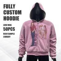 China OEM Custom Vintage Double Sided Hoodie Acid Wash Screen Print Distressed Boxy Reversible Heavyweight 480Gsm Zipper Men's Hoodies for sale