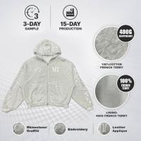 China Tianan Vintage Hoodies Custom Graffiti Rhinestone Distressed Faux Leather Applique Embroidered Logo Loose Streetwear Men Hoodie for sale