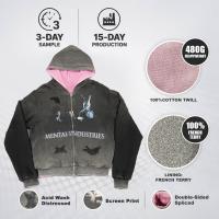 China OEM Custom Vintage Double Sided Hoodie Acid Wash Screen Print Distressed Boxy Reversible Heavyweight 480Gsm Zipper Men's Hoodies for sale