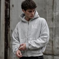 China Tianan Vintage Hoodies Custom Graffiti Rhinestone Distressed Faux Leather Applique Embroidered Logo Loose Streetwear Men Hoodie for sale