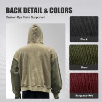 China Tianan Custom Acid Wash Hoodie Vintage Stone Wash Distressed Pearl Rhinestone Spliced Sleeve Streetwear Loose Boxy Zipper Hoodie for sale