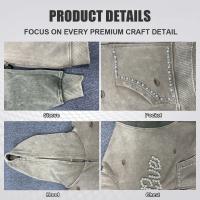 China Tianan Custom Acid Wash Hoodie Vintage Stone Wash Distressed Pearl Rhinestone Spliced Sleeve Streetwear Loose Boxy Zipper Hoodie for sale