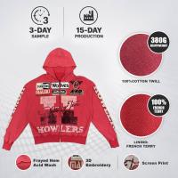 China Custom Acid Wash Hoodie Vintage Screen Print Embroidery Pattern Logo Boxy Heavyweight Frayed Zipper Streetwear Men's Hoodies for sale