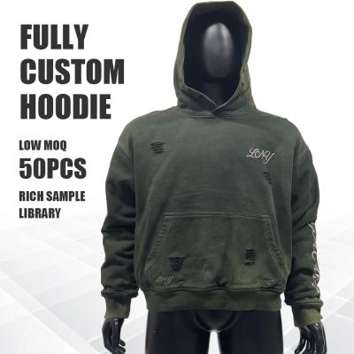 China Tianan Custom Pullover Hoodies Acid Wash Vintage Faded Distressed Embroidery Screen Print Loose Boxy Fit Men's Streetwear Hoodie for sale