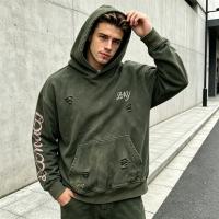 China Tianan Custom Pullover Hoodies Acid Wash Vintage Faded Distressed Embroidery Screen Print Loose Boxy Fit Men's Streetwear Hoodie for sale