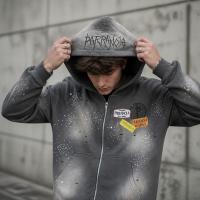 China Tianan OEM Custom Streetwear Hoodie Vintage Acid Wash Rhinestone Graffiti Embroidery Oversized Distressed Applique Men's Hoodies for sale